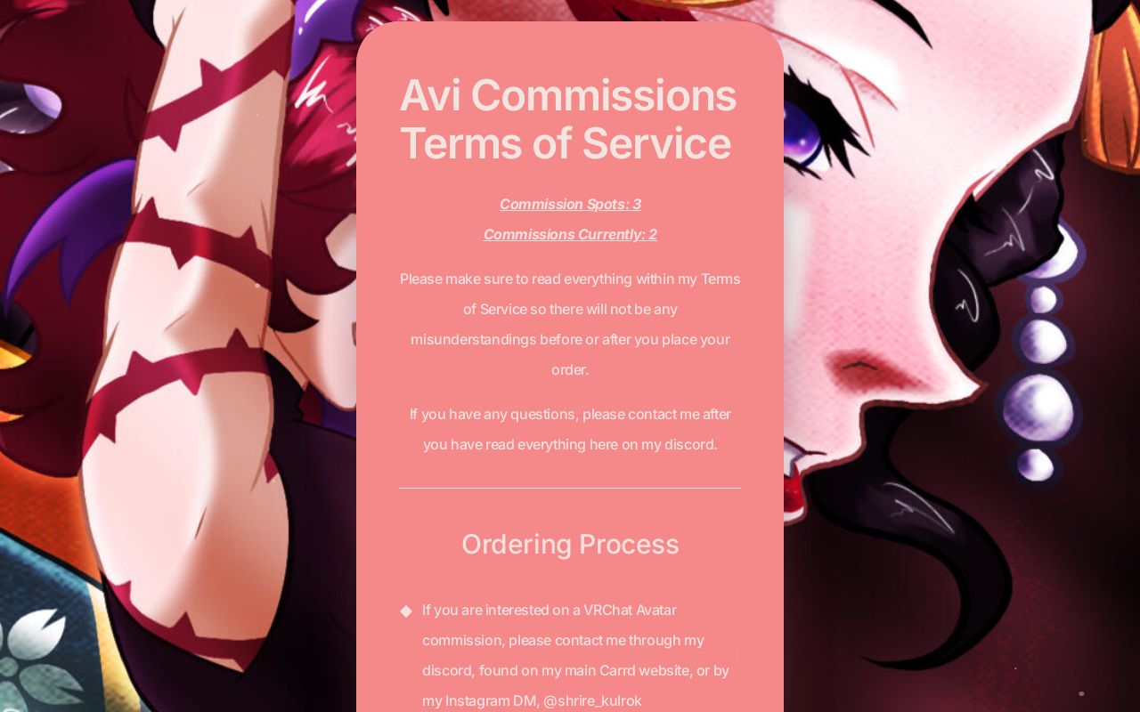 VRChat Avatar Commissions TOS